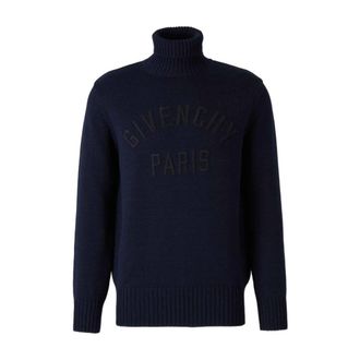Givenchy Dunkelblauer Rollkragenpullover mit Logo - - Knitwear - Herren - Blau - XL