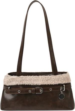 Generic Sac &agrave; bandouli&egrave;re en laine dagneau PU pour femmes avec boucle de ceinture, sac &agrave; main &agrave; usage quotidien (marron) (marron)