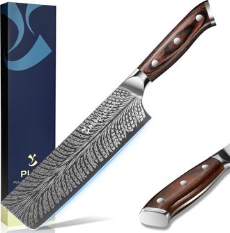 Plys Japanische K&uuml;chenmesser Scharf Kochmesser: 17.8cm Profi Nakiri Messer f&uuml;r Gem&uuml;se Holzgriff Messer Carbon Edelstahl