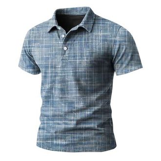 Generic Polo en tricot &agrave; col en V pour homme - Motif ray&eacute;, tissu &eacute;pais, col &agrave; revers imprim&eacute; ethnique, manches courtes boutonn&eacute;es pour une tenue d&eacute;contract&eacute;e,