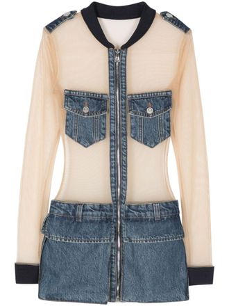 Coperni Jeans-Minikleid mit T&uuml;lleins&auml;tzen - Blau