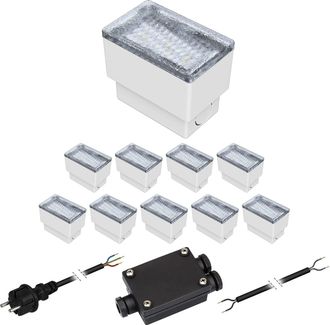 LEDs Com 10er-Set LED Pflasterstein CUS Bodenleuchte für außen, warm-weiß, 230V, 8x5cm