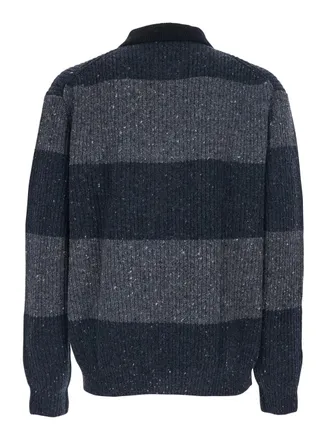 Dunst Mens Grey Polo Shirt With Striped Motif Wool Top