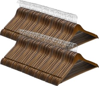 Songmics Kleiderb&uuml;gel Holz, 100er Set, B&uuml;gel aus Massivholz, Einkerbungen im Schulterbereich, Rutschfester Hosensteg, um 360&deg; drehbarer Haken, f&uuml;r Anz&uuml;ge, Hemd