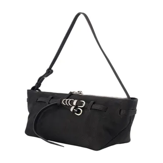 Marge Sherwood Womens Grandma Used Sling Shoulder Bag - Margesherwood Leather Black Cowhide Shoulder-Hobo-Bags