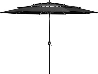 vidaXL Parasol de Jardin à 3 niveaux avec Mât en Aluminium, Pare-soleil de Patio, Abri de Soleil, Parasol de Plage Terrasse, Anthracite 3 m
