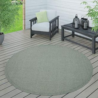 Paco Home Tapis Int&eacute;rieur & Ext&eacute;rieur Terrasse Et Balcon Monochrome Structur&eacute;, Dimension:160 cm Rond, Couleur:Vert