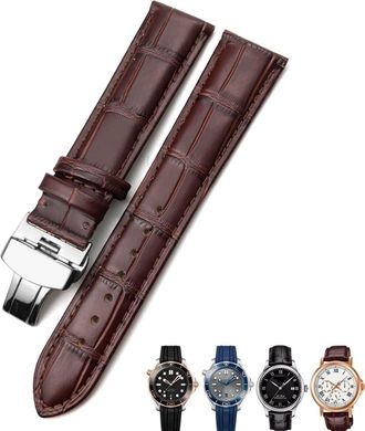 Generic 18 mm, 20 mm, 22 mm echtes Rindslederarmband mit Schmetterlingsverschluss, geeignet für das Omega 300-Armband