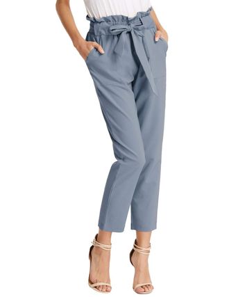Grace Karin Grace Karin Damen Papiertasche Taille Hose Slim Fit Casual B&uuml;ro Bleistift Hose, Blau Grau, M