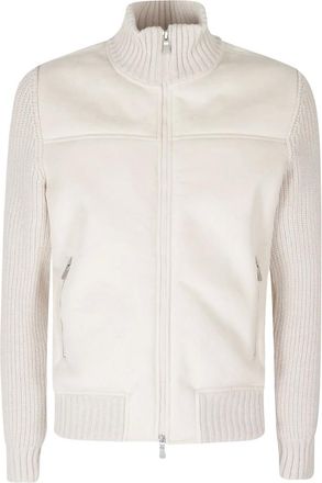 Gran Sasso Veste en fausse peau lain&eacute;e Alcantara - Homme - Pulls - Beige - Taille: L