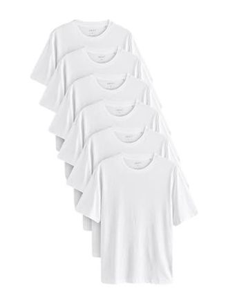 Next Homme T-Shirt en Coton Essential Coupe Standard, Lot de 6 Blanc XL
