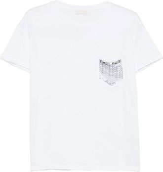 Liu Jo Femme, Tops, Blanc, Taille: 44 FR T-shirt avec poche orn&eacute;e de bijoux