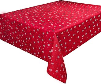 Delindo Lifestyle Tischdecke Schnee zu Weihnachten, rot, 130x160 cm rund