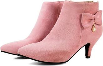 Generic Escarpins élégants à bout pointu avec fermeture éclair dans le dos et noeud pour femme, rose, 41.5 EU