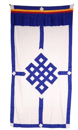 Guru Shop Tibetischer Türbehang, Vorhang, Wandschmuck aus Tibet mit Endlosem Knoten - Blau, Baumwolle, 180x90 cm