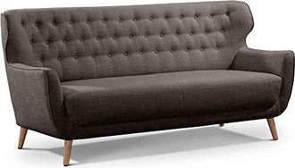 Cavadore Dreisitzer-Sofa Abby / Klassisches Polstersofa mit Knopfverzierung / 183 x 89 x 88 / Strukturstoff, dunkelgrau