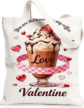 Generic Sacs fourre-tout r&eacute;utilisables en toile motif coeurs sur le th&egrave;me de lamour - Sacs d&eacute;picerie mignons, l&eacute;gers et lavables, blanc, 13x15 Inch