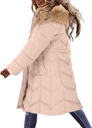 Generic Vestes pour femmes, grand col &agrave; cheveux, plumes &eacute;paisses, moyennes, longues, version cor&eacute;enne, veste rembourr&eacute;e &agrave; la taille, 2026, kaki, 3XL