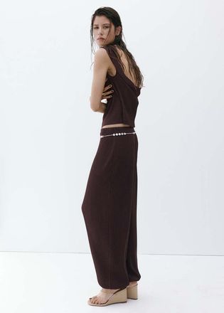 Mango Pantalon bouffant textur&eacute; chocolat - Femme - XXS - MANGO