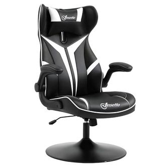 Vinsetto Gaming Stuhl ergonomischer Gamer Stuhl mit Kopfst&uuml;tze und h&ouml;henverstellbar Gamingstuhl B&uuml;rostuhl mit Wippfunktion Schwarz+Wei&szlig;
