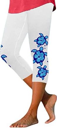 ORANDESIGNE Leggings 3/4 Femme Taille Haute Skinny Capri Pantalon Slim Impression Décontractés Pantalon Leggings Collant Pantalon de Yoga Pantalon de Survêtement 