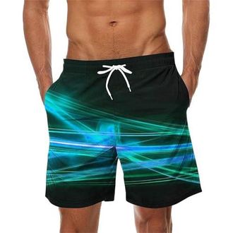 Generico Short de bain d&eacute;t&eacute; pour homme avec imprim&eacute; brillant et &eacute;lastique &agrave; la taille Shorts de plage Pantalon de sport avec cordon de serrage et poches, bleu 