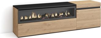Skraut Home | TV-Schrank, Lowboard | f&uuml;r Wohnzimmer und Esszimmer | 150x45x35cm | F&uuml;r TV-Ger&auml;te bis zu 65 | Elektrokamin. Ma&szlig;e | Moderner Stil | Eiche Schwarz