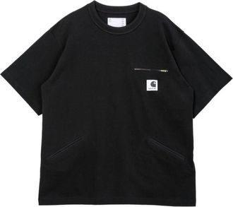sacai Homme, Tops, Noir, Taille: M T-shirt &agrave; col rond et poche zipp&eacute;e sur la poitrine