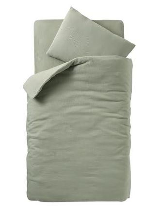 Vertbaudet Parure b&eacute;b&eacute; Housse de Couette + taie doreiller Unie en Gaze de Coton Bio* Vert Sauge 100X120 40X60