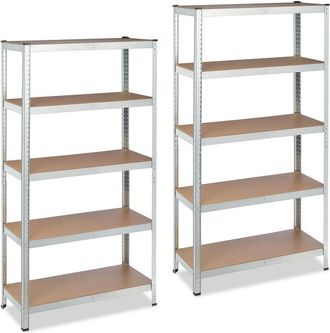 Relaxdays 2 x Schwerlastregal verzinkt, Traglast 875 kg, 180 x 90 x 40 cm, 5 B&ouml;den, zum Stecken, Stahl, Lagerregal Keller, silber