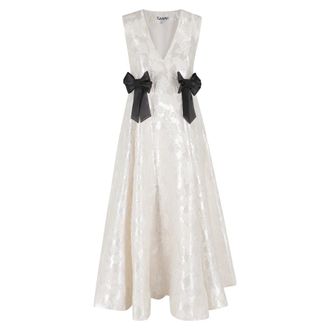 Ganni Femme, Robes, Blanc, Taille: 38 FR Satin Cloque Long Dress