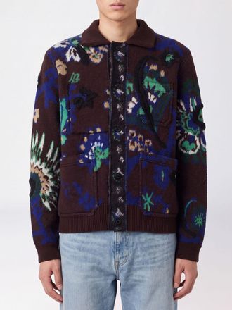 sacai Cardigan style polo en laine avec broderie florale et poche plaqu&eacute;e
