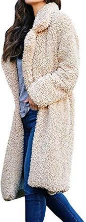 Generic Vestes pour femmes 2026 - Veste longue ouverte - Chemisier &agrave; lavant - Manteau &agrave; manches longues, beige, XL