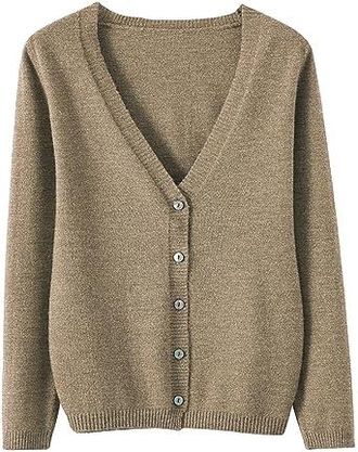 Generic Vestes dhiver pour femme - Taille 46 - Manteau en laine thermique en cachemire - Cardigan en tricot torsadé - Col en V - Manches longues - Cardigan en