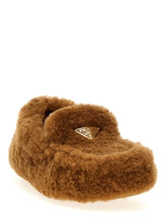 Prada Womens Brown Lamb Leather Slip-On Loafers