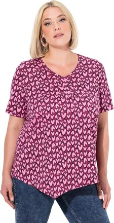 Ulla Popken Damen große Größen Übergrößen Plus Size T-Shirt, Herzen, Zipfelsaum, V-Ausschnitt, Halbarm
