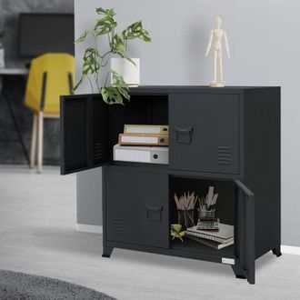 ML Design Armoire de Classement Anthracite, 75x40x80,5 cm, Acier, Armoire de Bureau sur 4 pieds, Vestiaire à 4 portes, 2 Compartiments Intérieurs, Rangement et