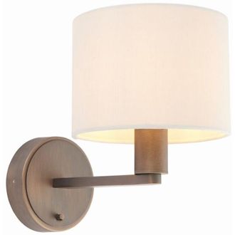 Endon Lighting Applique Plaque Bronze Antique, Abat-Jour Rond En Tissu Marbre Avec Prise Usb