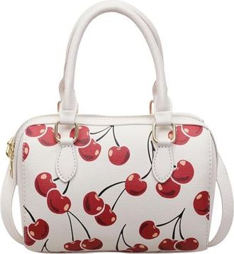 Generic Sac &agrave; main imprim&eacute; cerise mignon pour fille avec sangle r&eacute;glable, sac &agrave; bandouli&egrave;re en cuir synth&eacute;tique pour bureau, voyage, &eacute;cole, Blanc., 7.48x4.33x