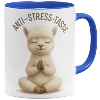 OM3 Alpaka Anti-Stress Kaffee-Tasse mit Spruch - lustige Keramiktasse Namaste-Motiv - Lama Yoga Tiermotiv - Keramik Becher - 325ml - Beidseitig Bedruckt -