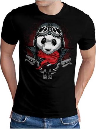 OM3 Panda T-shirt de motard pour homme Style biker r&eacute;tro Tailles S &agrave; 5XL, Noir, XXL