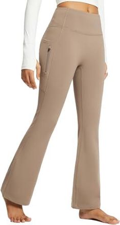 Baleaf Legging évasé doublé en Polaire pour Femme - Pantalon de Yoga imperméable avec Poches Taille Haute dhiver Marron XXL