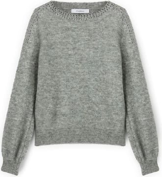 Motivi Femme, Pulls, Gris, Taille: 36 FR Pull en Mohair &agrave; Col Rond avec Clous
