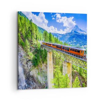 Arttor Bilder auf Leinwand Zug Brücke Landschaft Leinwandbild mit Rahmen 60x60cm Wandbilder Dekoration Wohnzimmer Schlafzimmer Küche Deko Groß Wanddeko Bild 