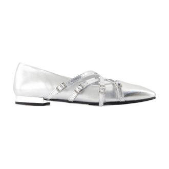 Carel Womens Eloise Ballerinas - Carel Leather Silver Calfskin Shoes Flat-Shoes