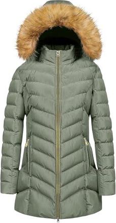 Generic Veste dhiver mi-longue pour femme - Doudoune l&eacute;g&egrave;re et rembourr&eacute;e avec capuche en fourrure - Manteau fin &agrave; manches longues - V&ecirc;tement dext&eacute;rieur chaud