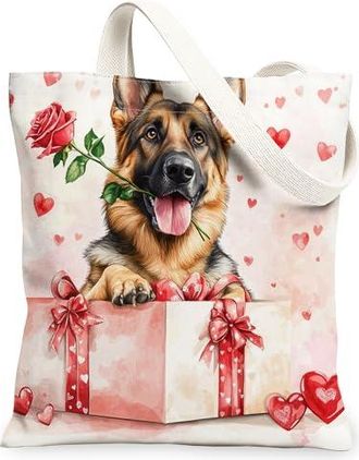 Generic Sac fourre-tout en toile motif chien berger allemand pour le shopping 33 x 38,1 cm, cadeau amusant pour la Saint-Valentin, sac d&eacute;picerie r&eacute;utilisable 