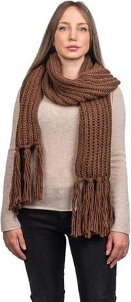 DALLE PIANE CASHMERE &Eacute;charpe en maille anglaise avec franges - Made in Italy - Femme, Couleur: Moka, Taille unique
