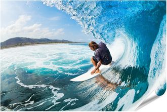 Islandburner Poster Surfer In Der Blauen Welle F&auml;ngt Den Rausch Der Ozeanbrise Ein - Poster 90x60cm