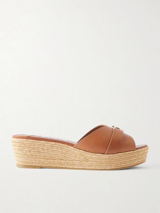 Jimmy Choo London Leda Logo-embellished Leather Platform Espadrilles - Brown